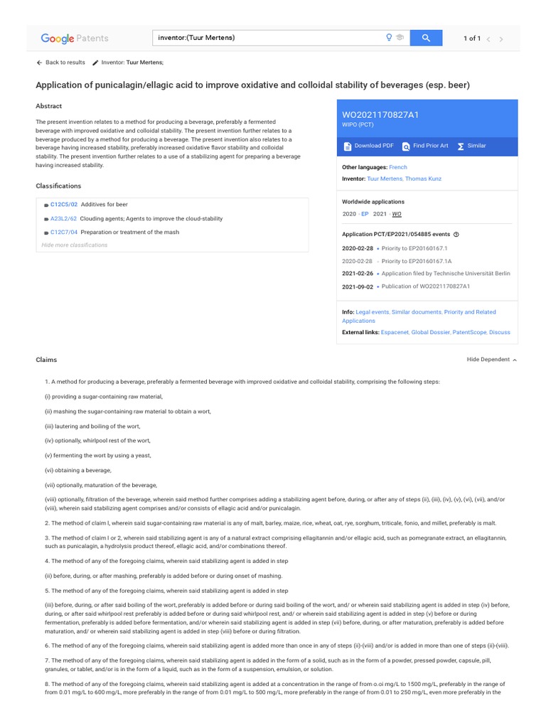 Google Patents - WO2021170827A1 - Application of Punicalagin-Ellagic ...
