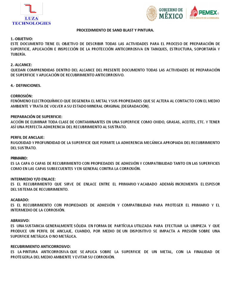 Procedimiento de Sand Blast y Pintura | PDF | Abrasivo | Revestimiento
