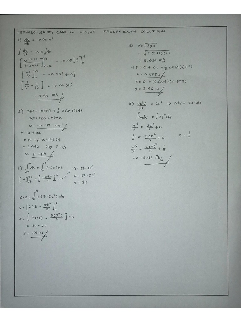 Prelim Exam Solutions (Dynamics of Rigid Bodies) | PDF