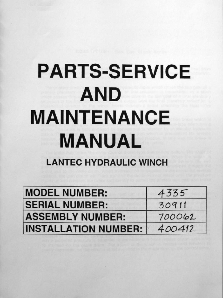 Lantec Hydraulic Winch-Winch Drillers Side Substructure-Parts Service ...