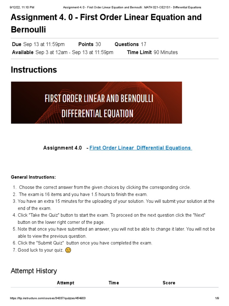 Assignment 4 0 First Order Linear Equation And Bernoulli Math 021