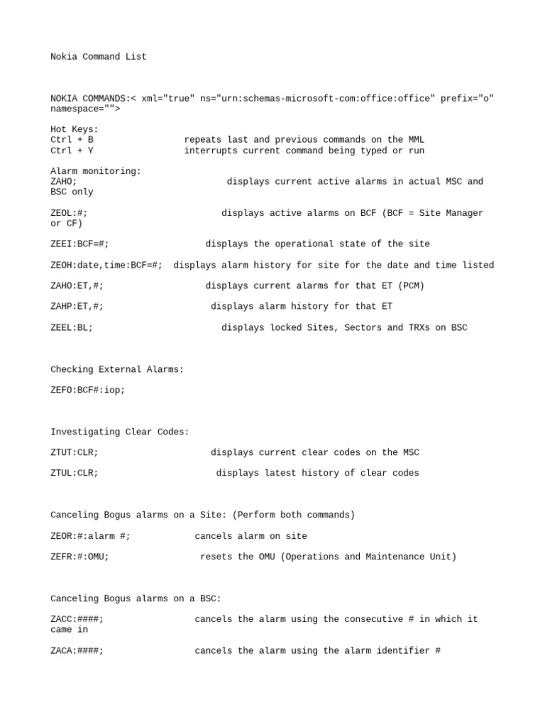 Nokia Command List | Download Free PDF | Computer File | Osi Model
