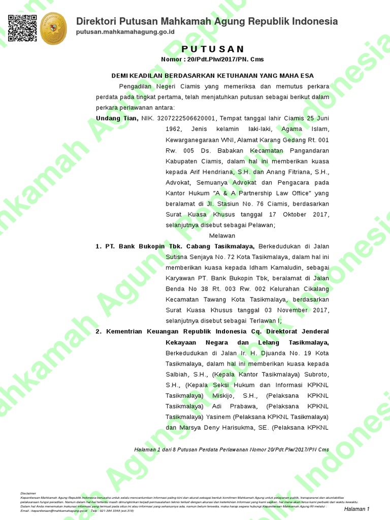 Putusan 20 PDT - PLW 2017 PN Cms 20230406220734 | PDF