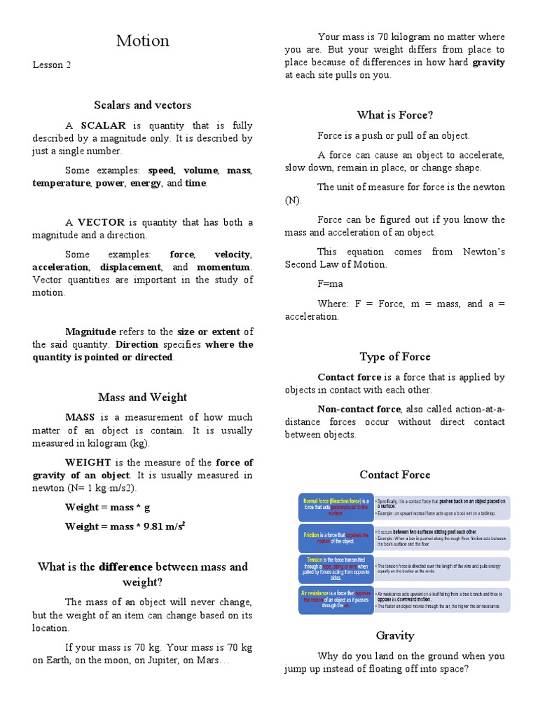 Lecture 2 Motion | PDF | Force | Newton's Laws Of Motion