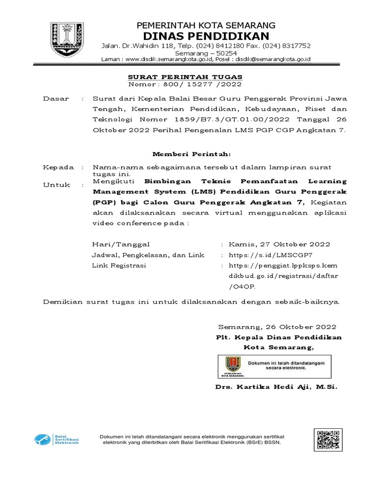 Surat Tugas CGP Angkatan 7-27 Oktober 2022 | PDF