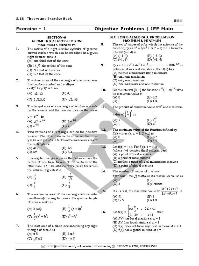 Maxima&Minima-Exercise JEE @GB Sir | PDF