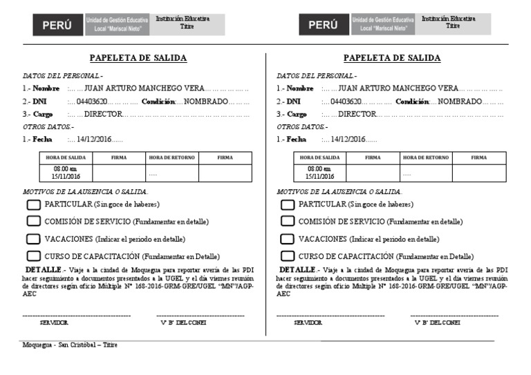 Papeletas de Salida | PDF