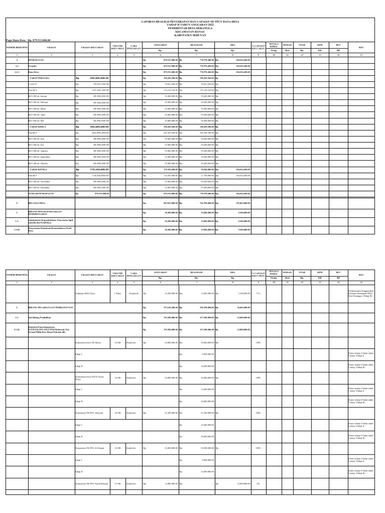 Lap. Realisasi Capaian Output DDS Tahap Ii Desa Derangga | PDF Lap. Realisasi Capaian Output DDS Tahap Ii Desa Derangga | PDF