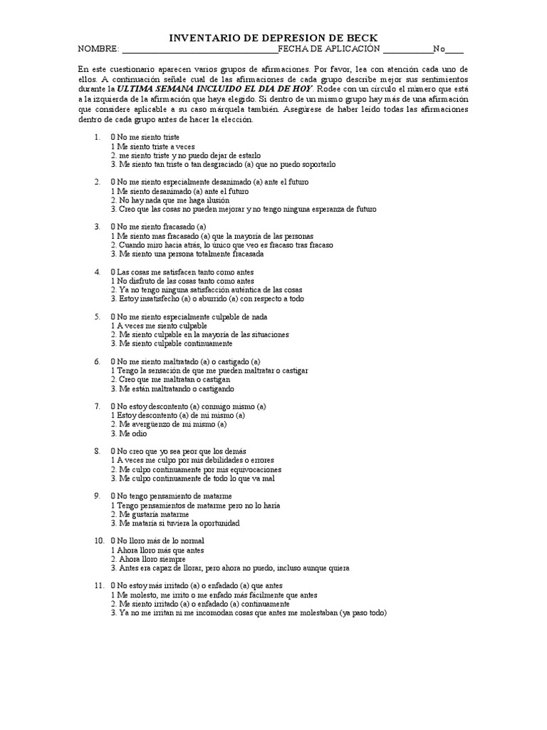 Inventario de Depresion de Beck | PDF