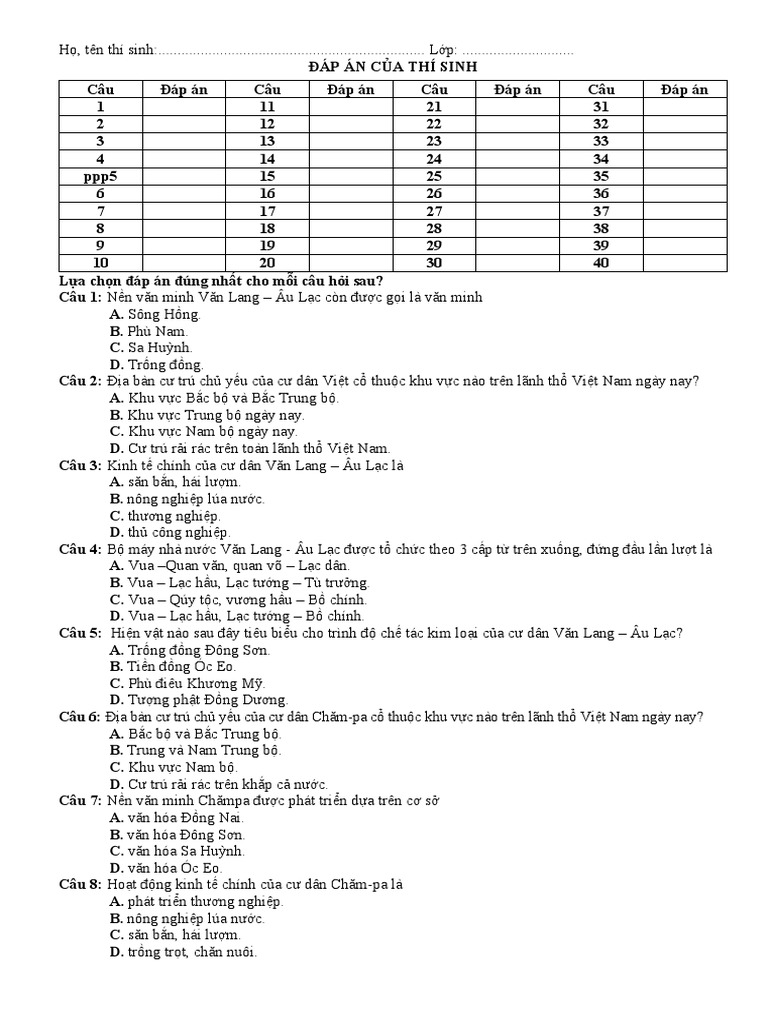 Bài kt khối 10, 1 tiết kỳ 2 | PDF
