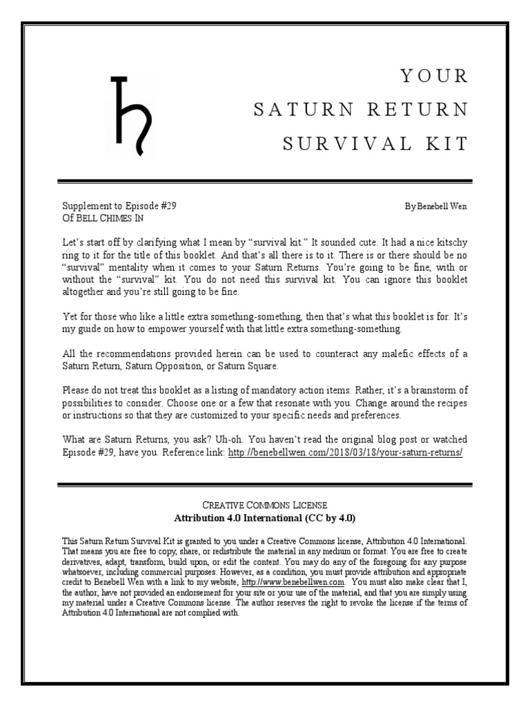 Saturn Return Survival Kit Guide | PDF | Planets | Heat