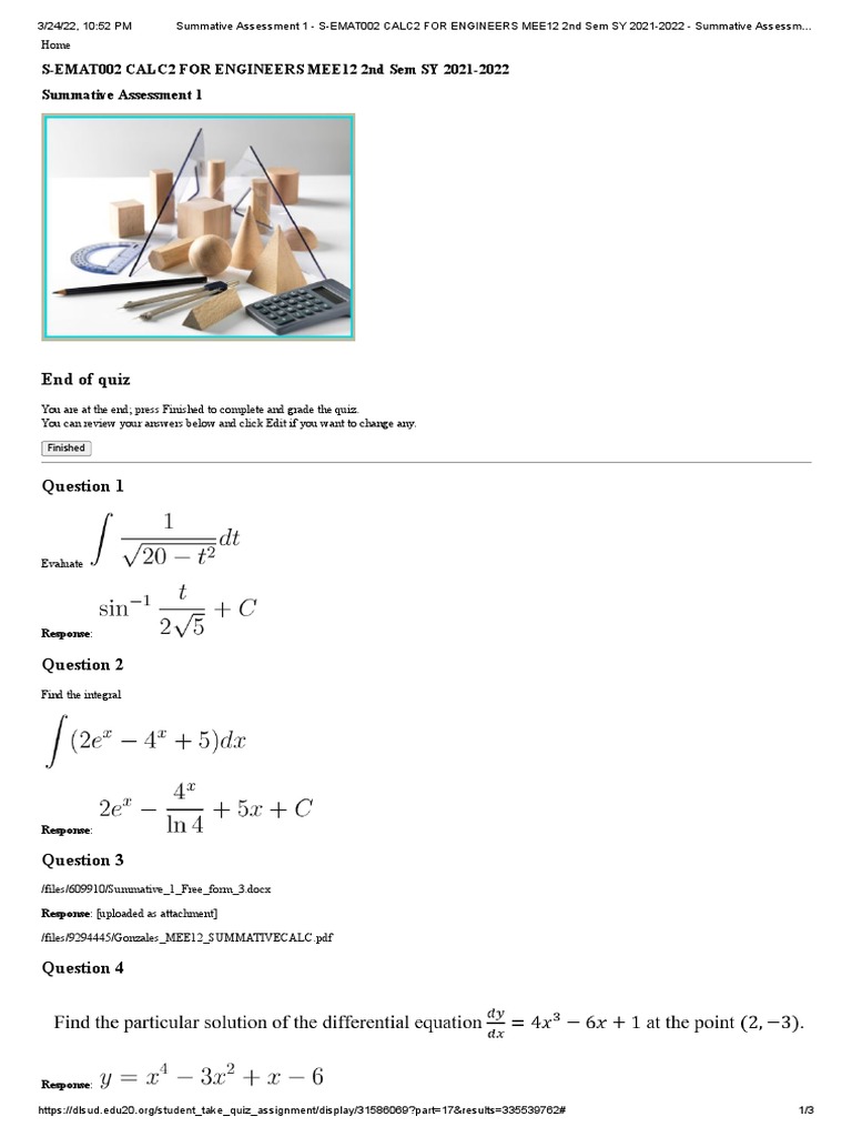 Summative Assessment 1 - S-Emat002 Calc2 For Engineers Mee12 2nd Sem Sy ...