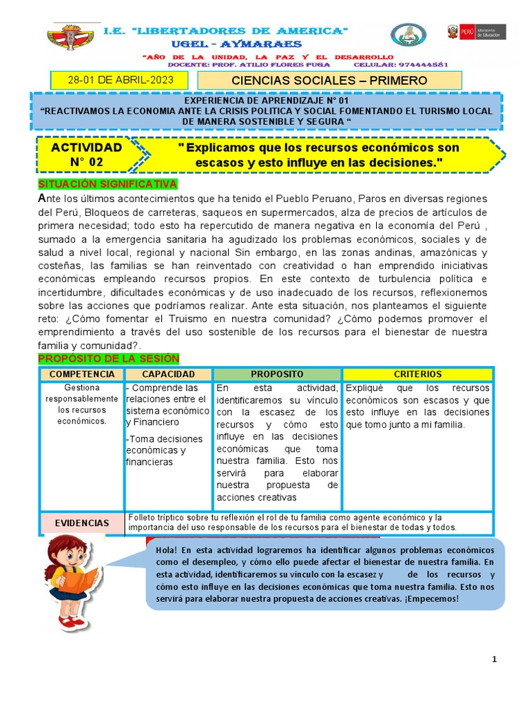 Experiencia de Aprendizaje - Ciencias Sociales - Actividad 2 - 1ero y 2do Grado - 2023 | PDF ...