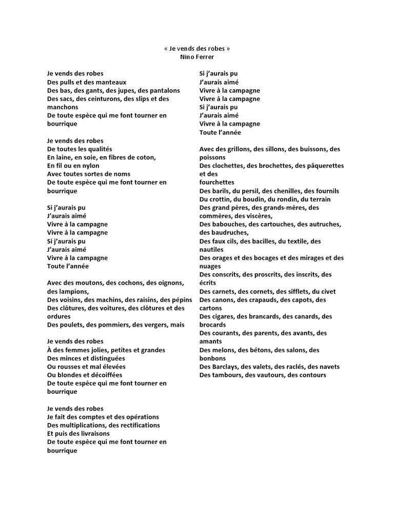 Je vends des robes de Nino Ferrer | PDF | Les textiles | Fibres
