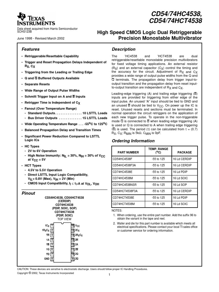 74 HC 4538 | PDF | Cmos | Capacitor