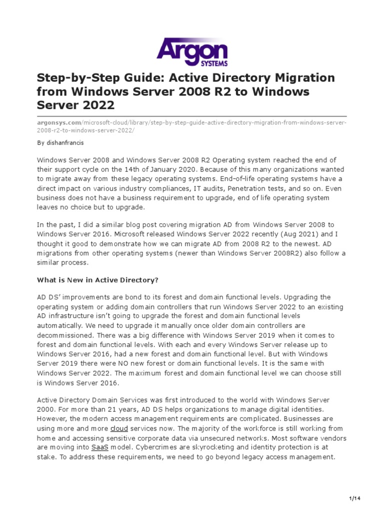 Step-by-Step Guide Active Directory Migration From Windows Server 2008 R2 To Windows Server 2022 ...