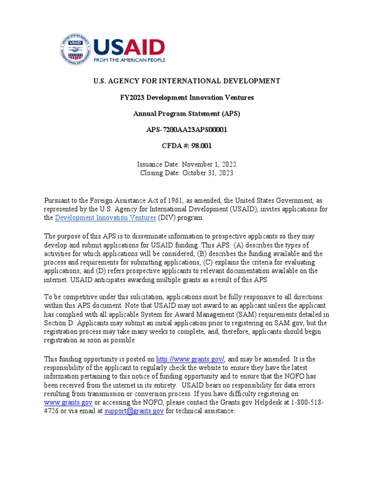 USAID FY2023 DIV Funding Opportunity | PDF | Innovation | United States ...