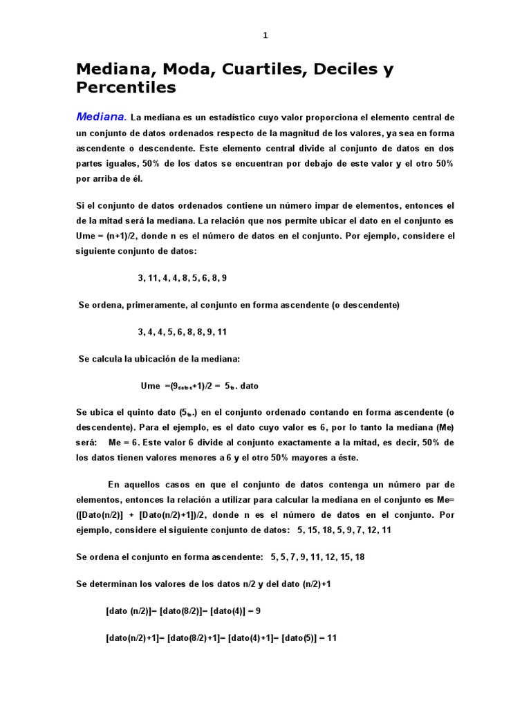 cuartil, decil y percentil | PDF | Mediana | Cuantil