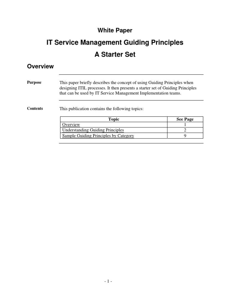 A Starter Set of ITSM Guiding Principles | PDF | Databases | Itil