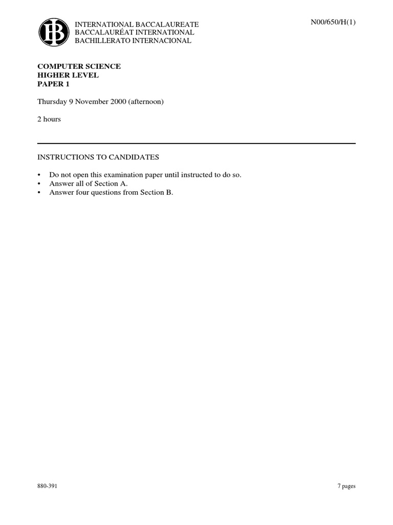 Computer Science Paper 1 Hl Pdf
