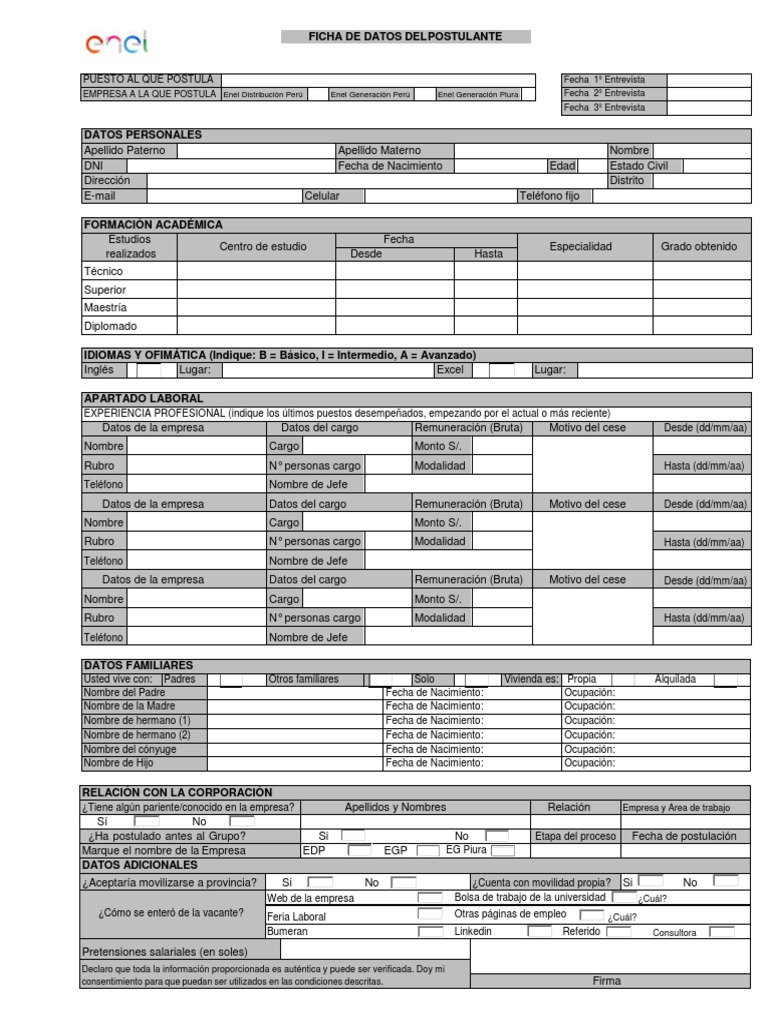 Ficha de Datos Del Postulante | PDF