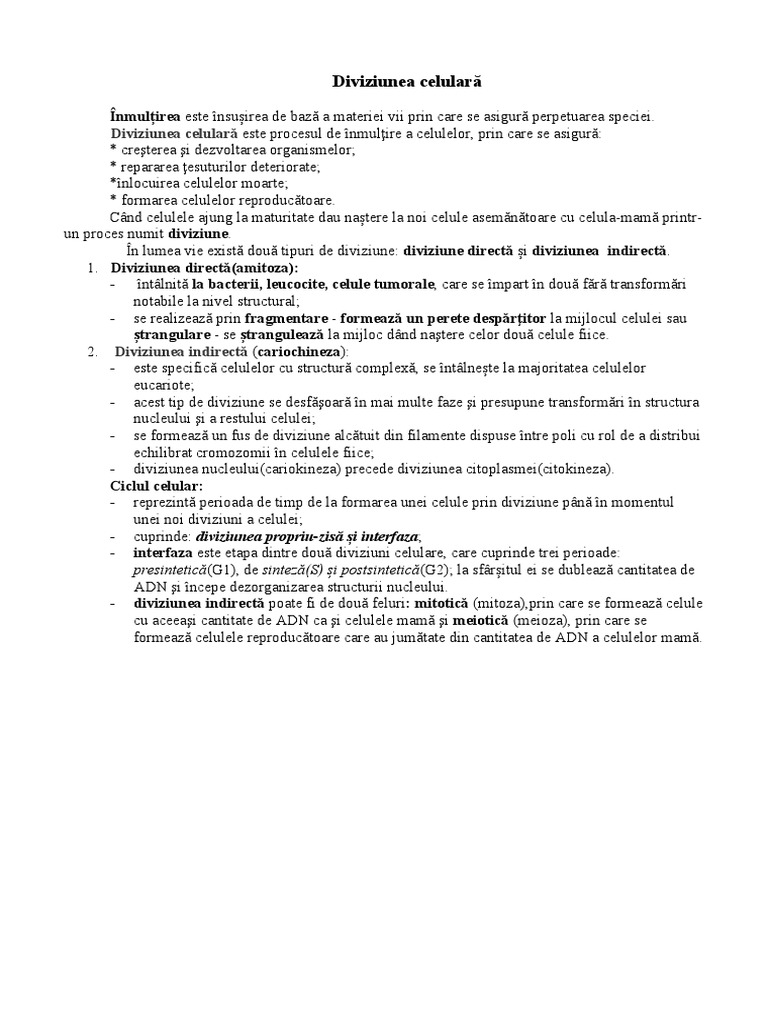 Diviziunea Celulara | PDF