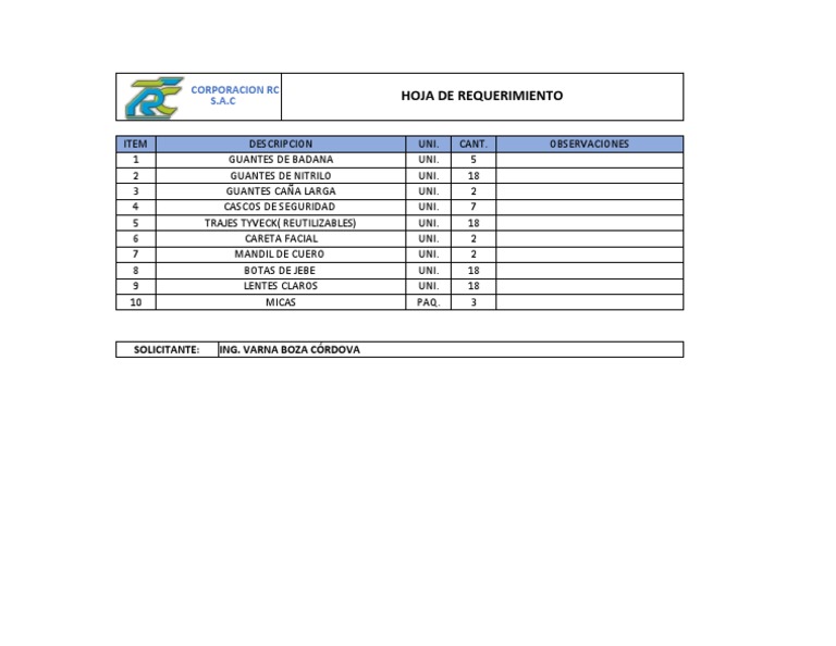 Hoja de Requerimiento | PDF
