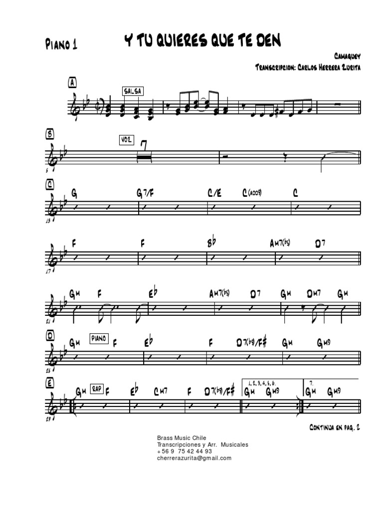 Y Que Tu Quieres Que Te Den - Camaguey - Piano 1 | PDF