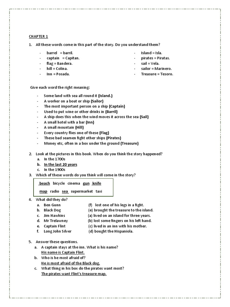 Treasure Island: Chapter Summary and Comprehension Questions | PDF