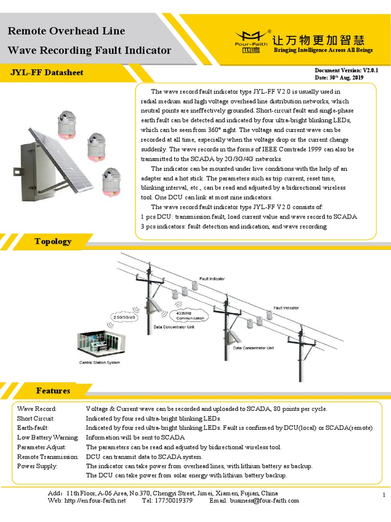 JYL-FF Remote Overhead Line Wave Recording Fault Indicator Datasheet - V2.0.1 | PDF | Electrical ...