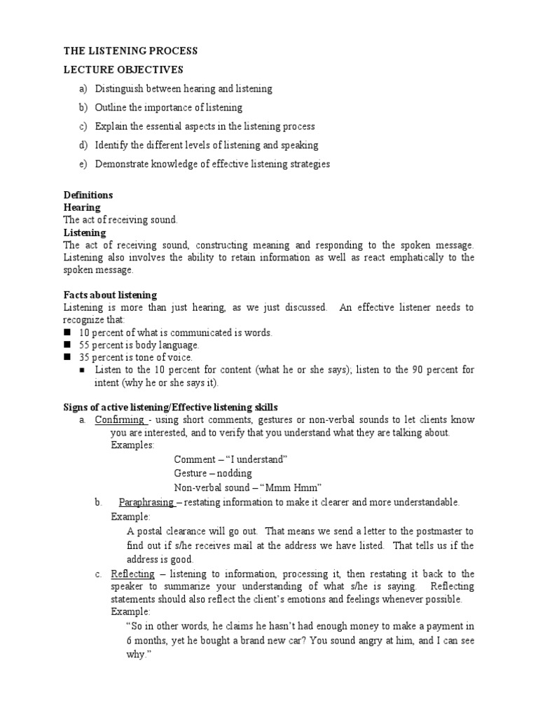 The Listening Process | PDF | Schema (Psychology) | Nonverbal Communication