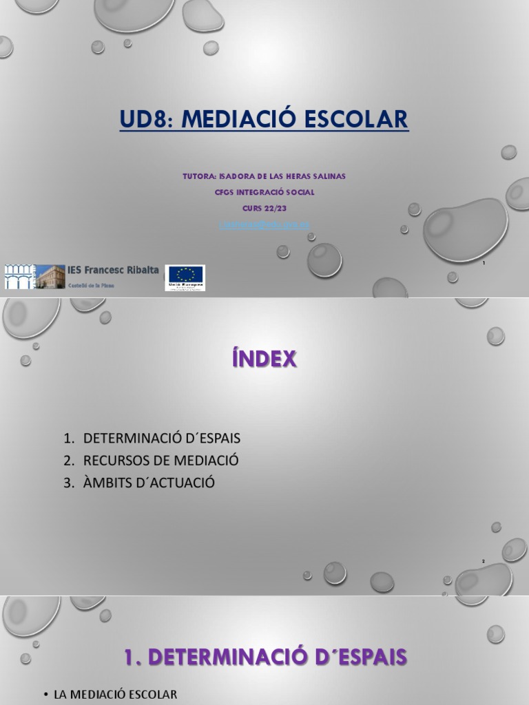 Ud8: Mediació Escolar: Tutora: Isadora de Las Heras Salinas Cfgs Integració Social CURS 22/23 | PDF