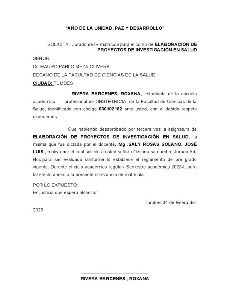 Solicitud Jurado Roxana Rivera | PDF