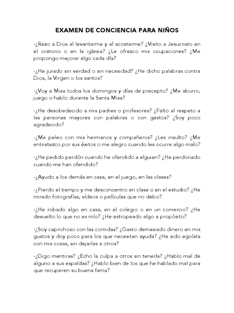 Examen de Conciencia para Niños | PDF