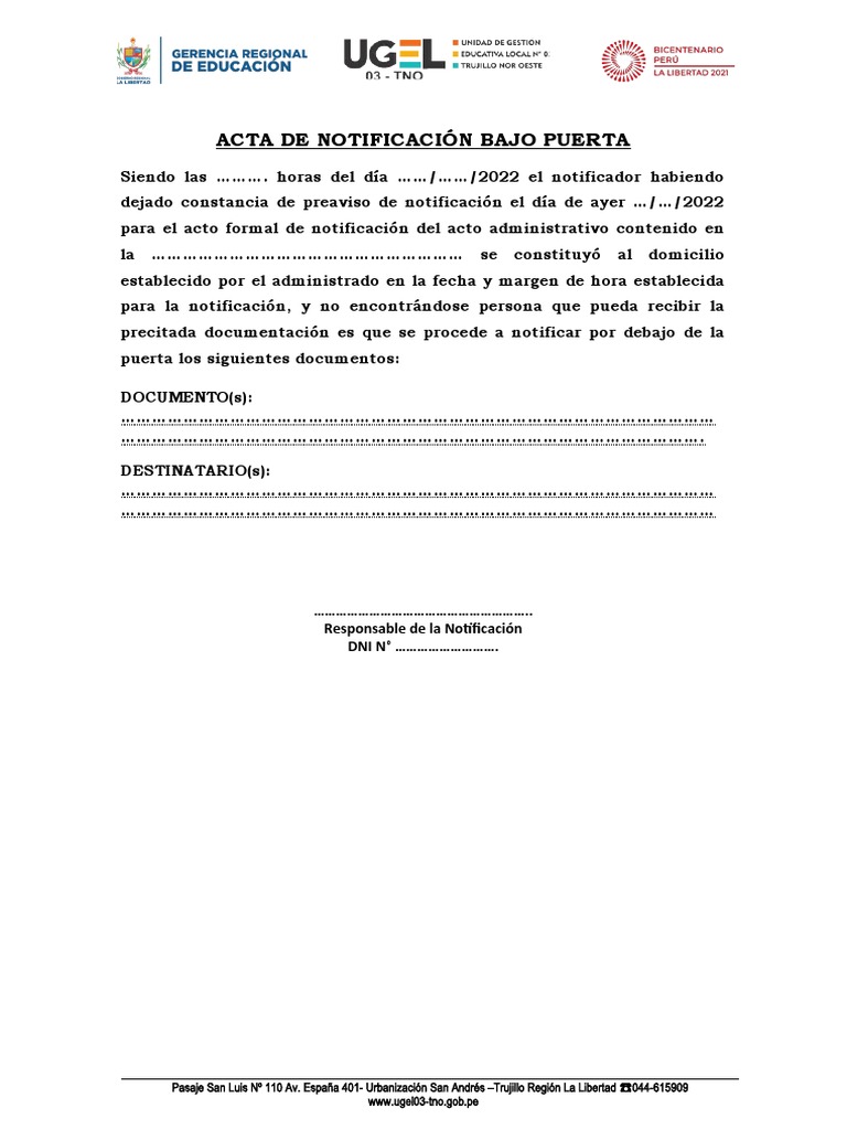 Acta de Notificacion Bajo Puerta | PDF