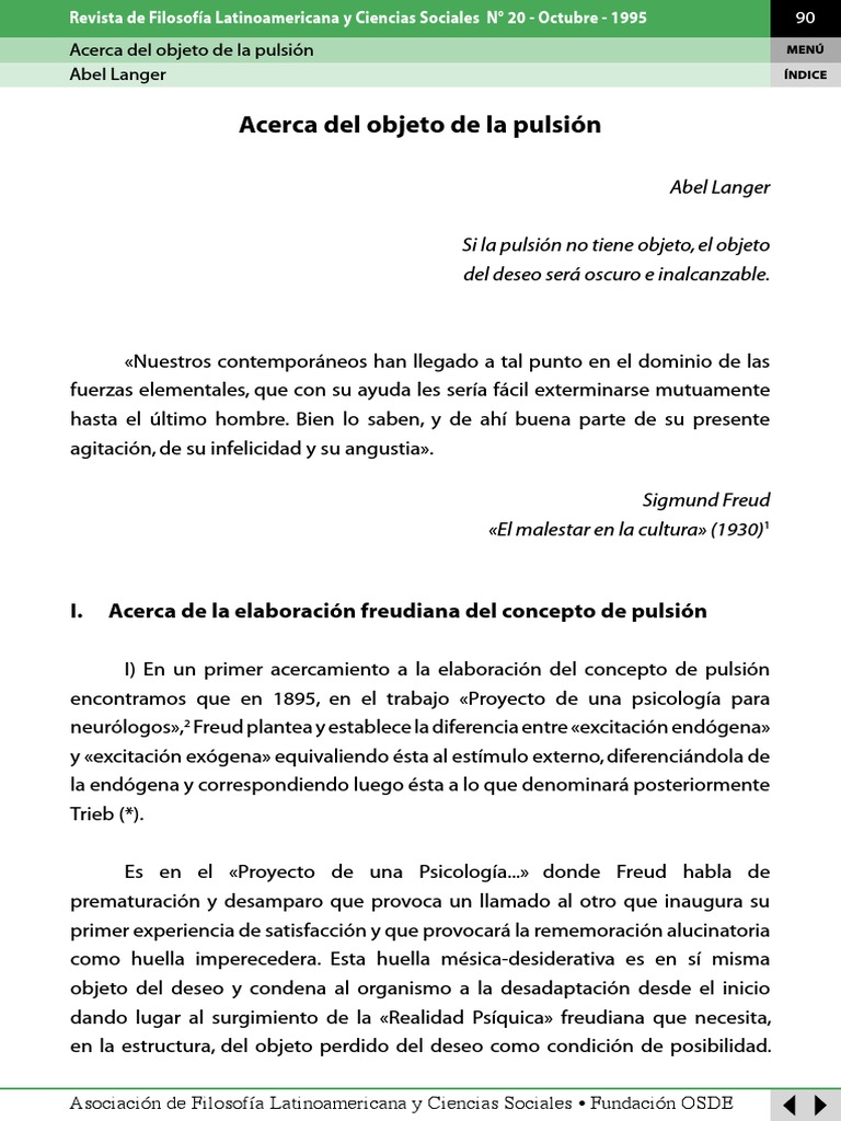 Acerca Del Objeto de La Pulsión Abel Langer | PDF | Psicoanálisis ...