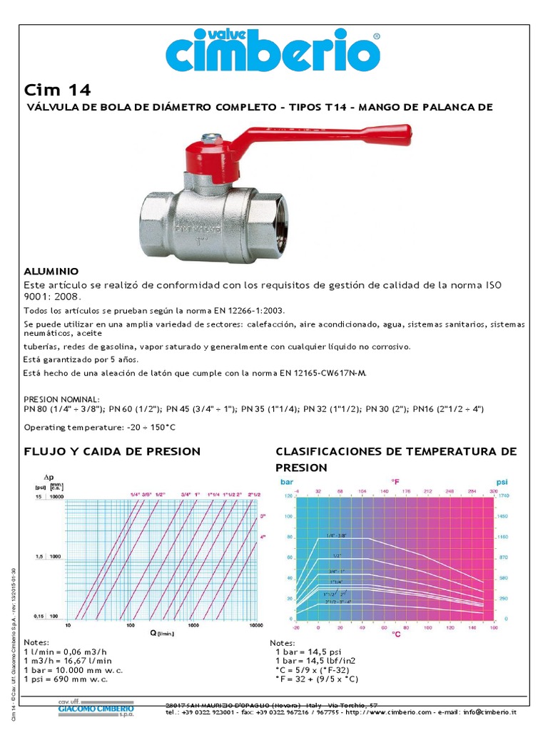 Valvula Cimberio Bola | PDF | Cantidades fisicas | Química