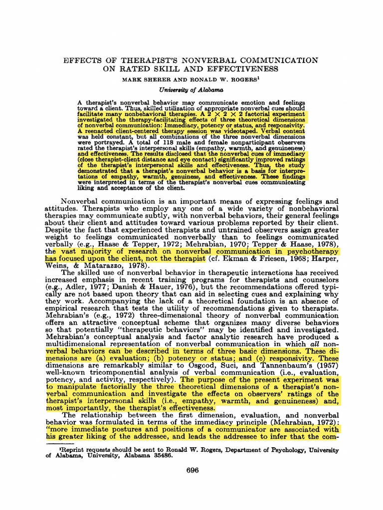 Therapists' Nonverbal Impact | PDF | Psychotherapy | Nonverbal ...