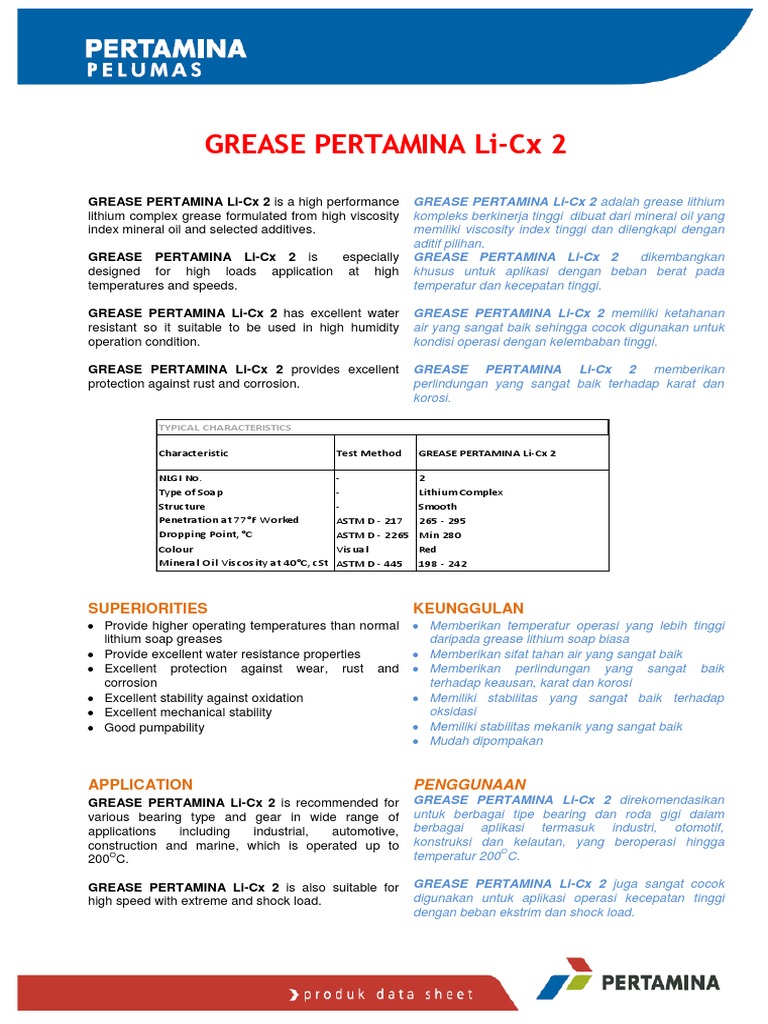 Grease Pertamina Li-Cx 2: Superiorities Keunggulan | PDF