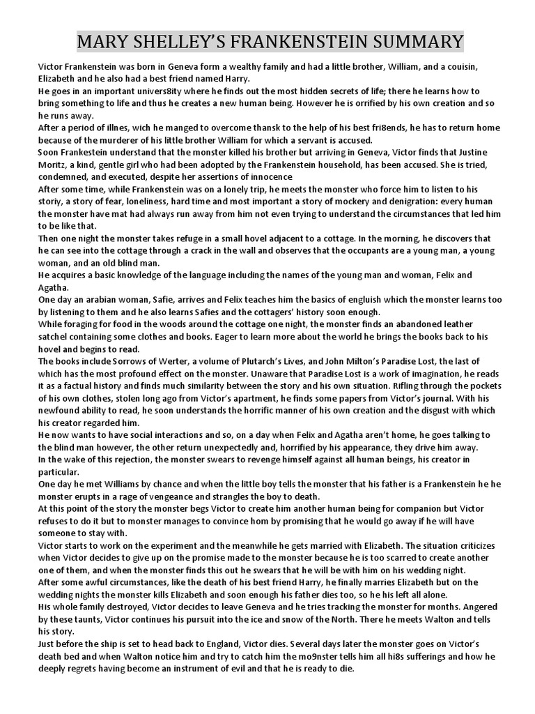 Frankenstein Summary | PDF | Frankenstein
