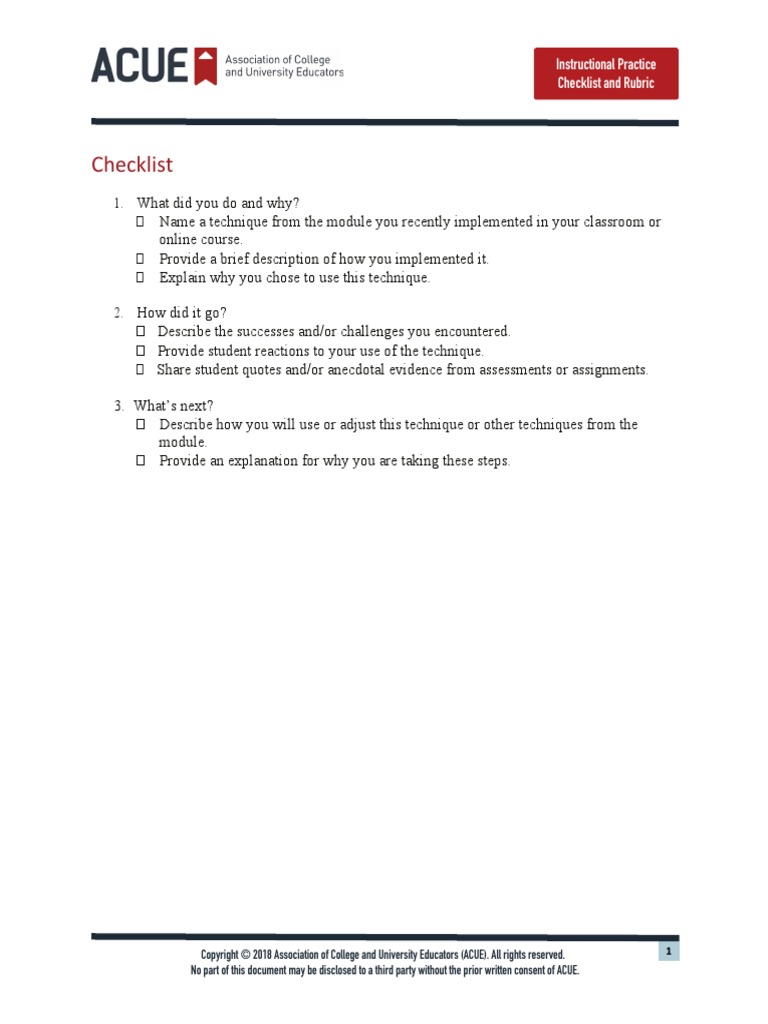 Instructional Practice Checklist Rubric | PDF