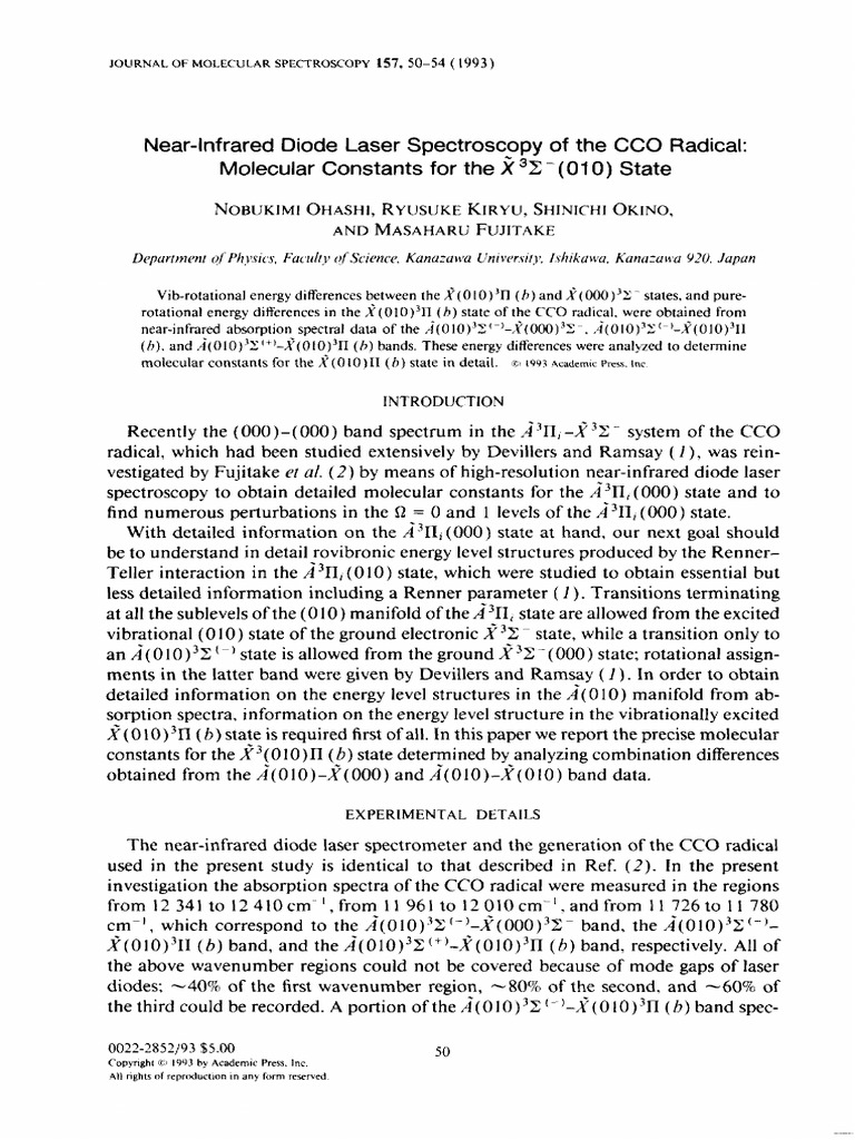 CCO Spectroscopic Constnts | PDF