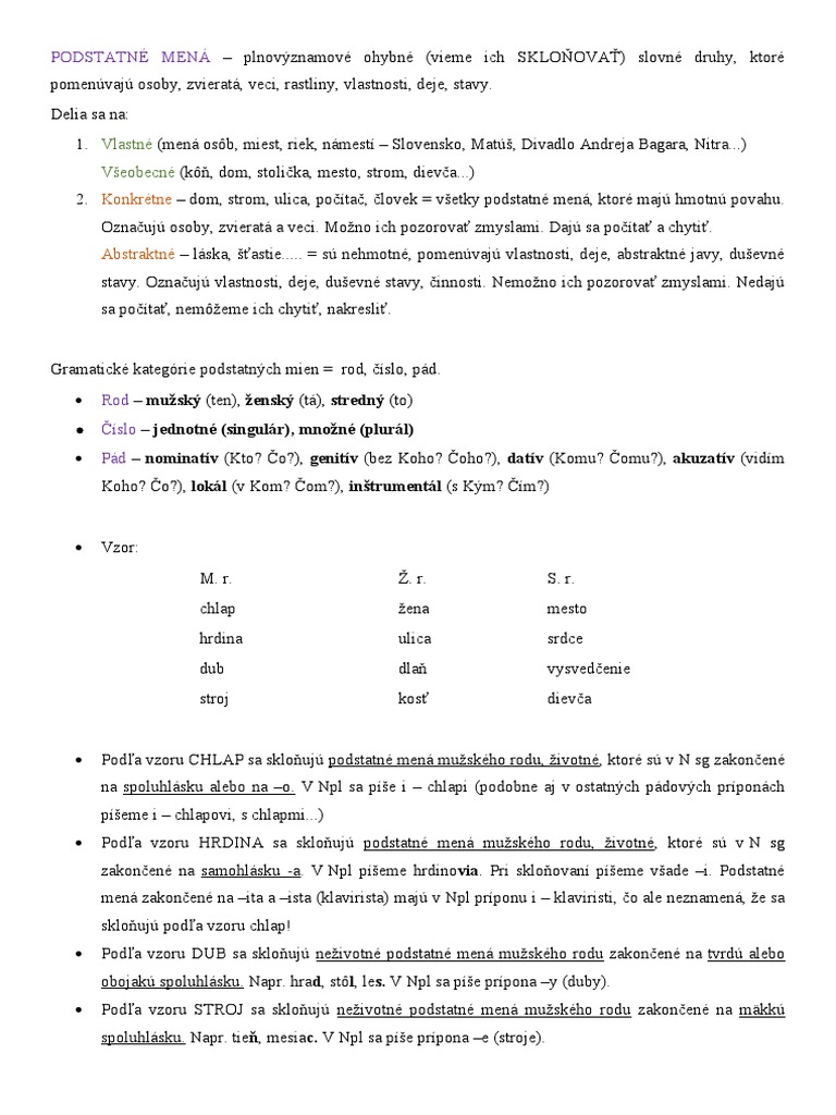 Podstatné Mená | PDF