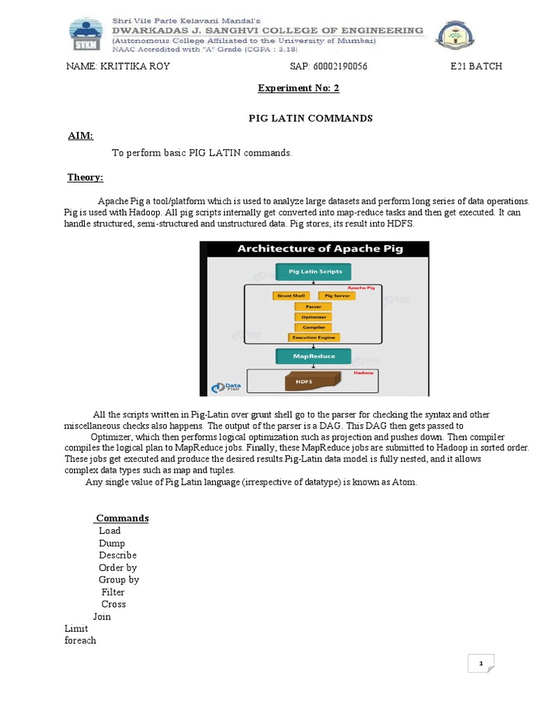 Experiment No: 2 Pig Latin Commands Aim | PDF | Map Reduce | Apache Hadoop