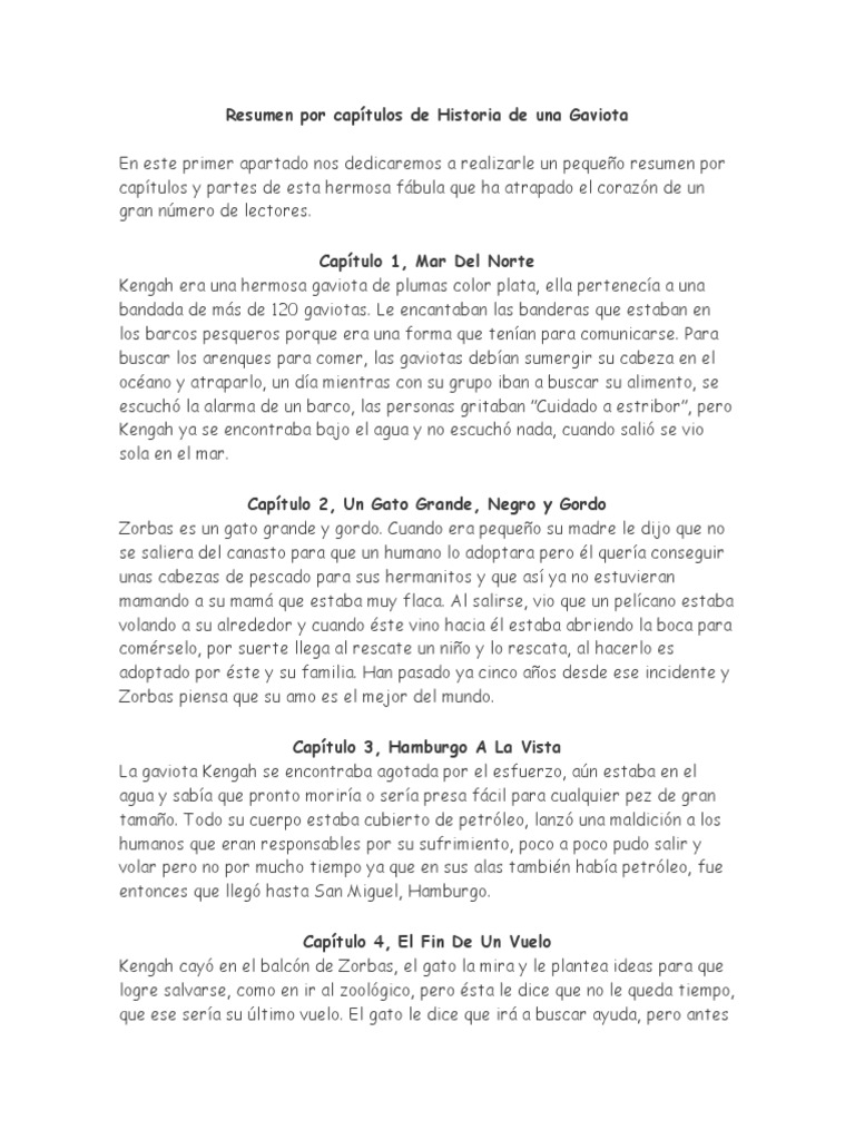 Resumen por capítulos de Historia de una Gaviota | PDF