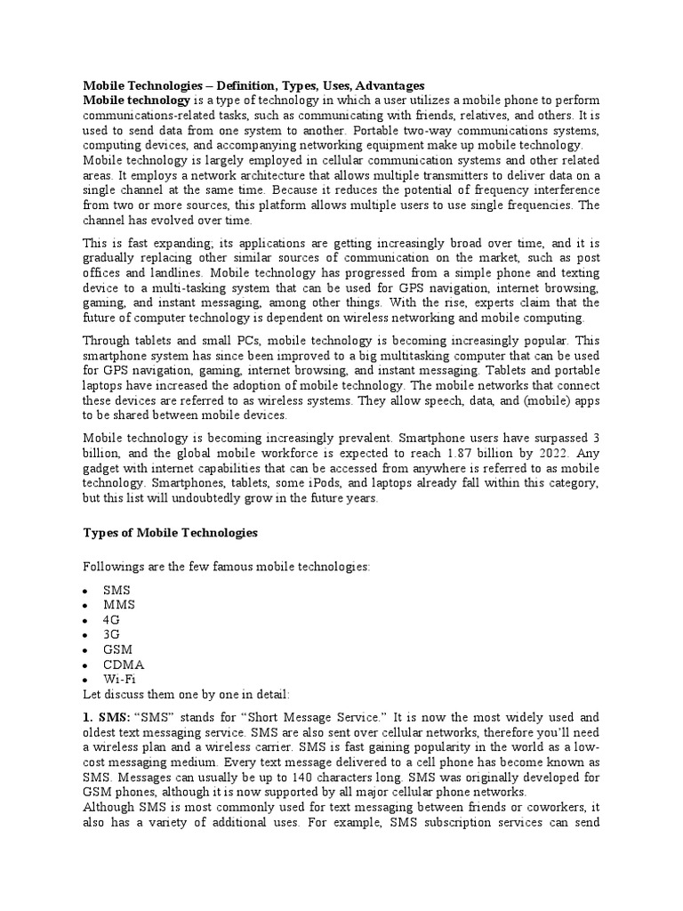 Overview of Mobile Technology Types | PDF | Wi Fi | Mobile Technology