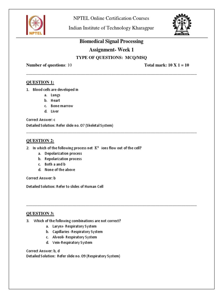 NOC23 EE49 Assignment Week01 v0.1 | PDF | Electroencephalography | Skeletal Muscle