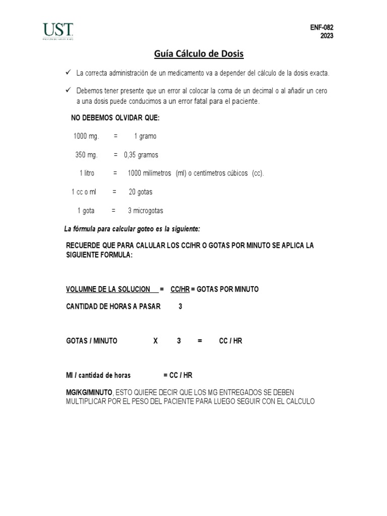 Guía Cálculo de Dosis: La Fórmula para Calcular Goteo Es La Siguiente ...