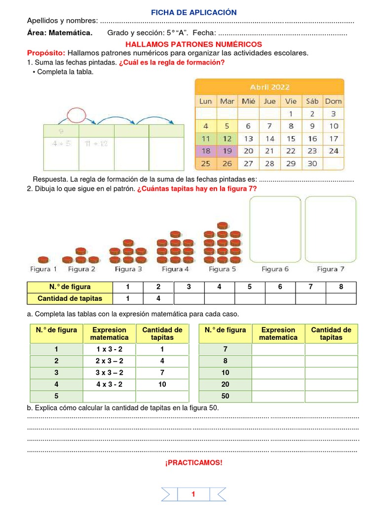 Ficha-Lun-Mat-Hallamos Patrones Numéricos | PDF | Matemáticas