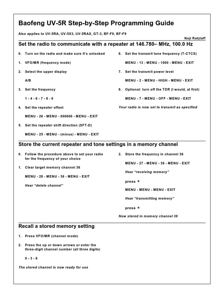 Baofeng Uv-5R Step-By-Step Programming Guide: Set The Radio To ...